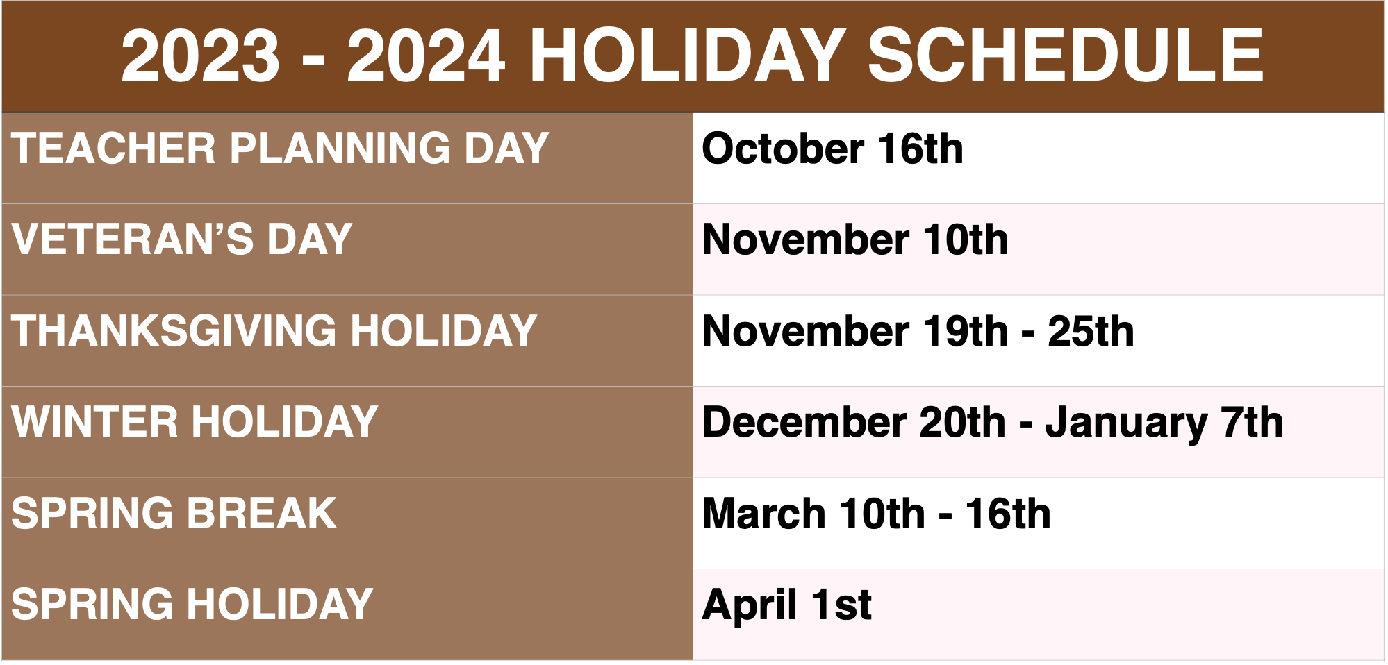 Holiday Schedule | Sharon Davis School Of Dance